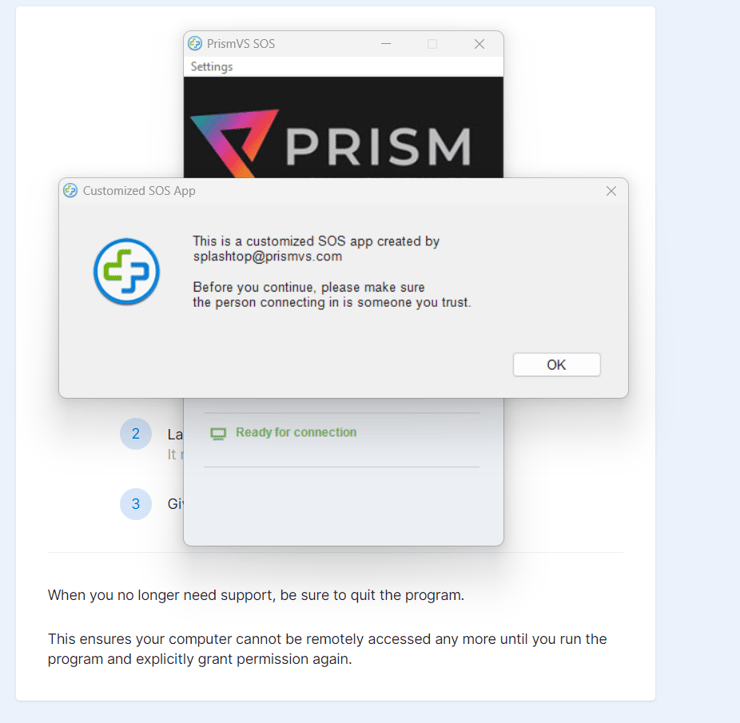 SOS SPLASHTOP Desktop Connection